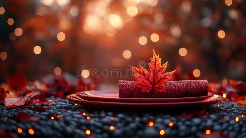 Autumn Table Setting with Maple Leaf Decor - Generative Ai Stock ...