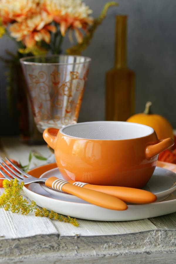 Autumn table setting stock image. Image of napkin, festive - 126448289