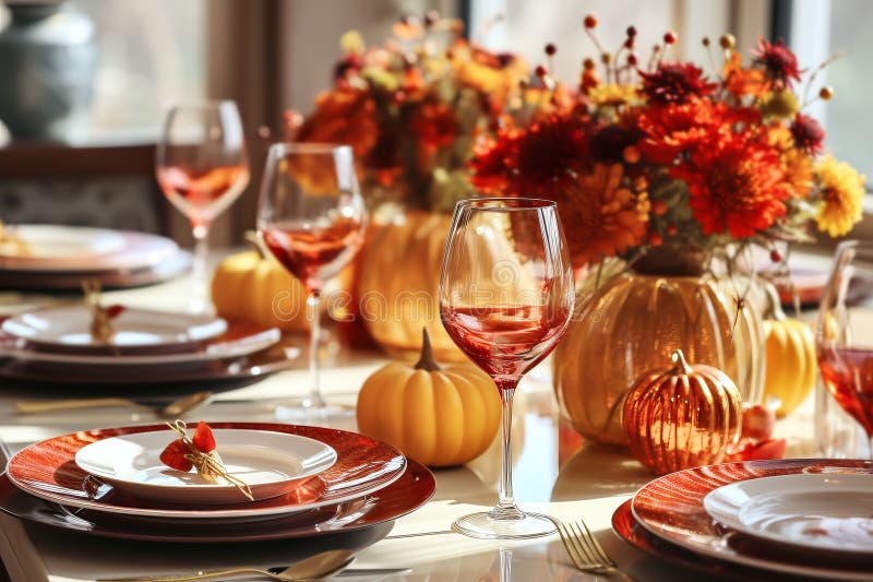 Autumn Table Setting with Pumpkins and Flowers for Celebration ...