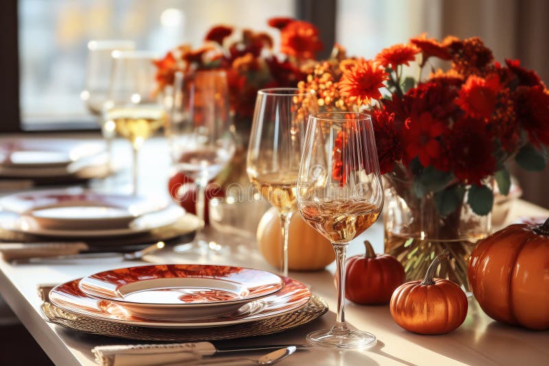 Autumn Table Setting with Pumpkins and Flowers for Celebration ...