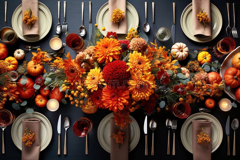 Autumn Table Setting with Pumpkins and Flowers for Celebration ...