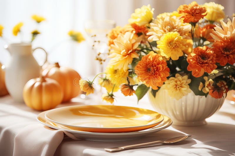Autumn Table Setting with Pumpkins and Flowers for Celebration ...