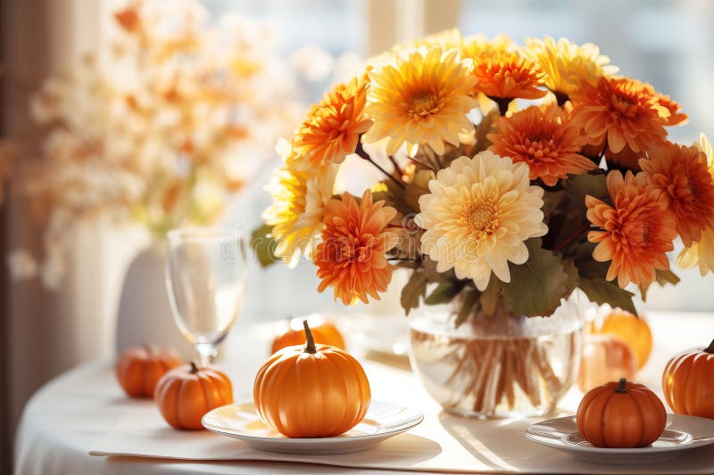 Autumn Table Setting with Pumpkins and Flowers for Celebration ...