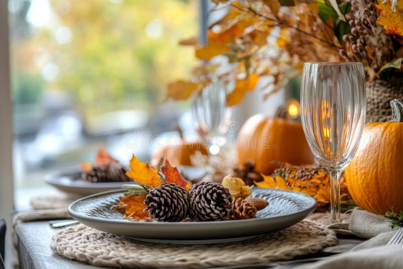 Autumn Table Setting with Pumpkins on Rustic Wooden Table Stock Photo ...