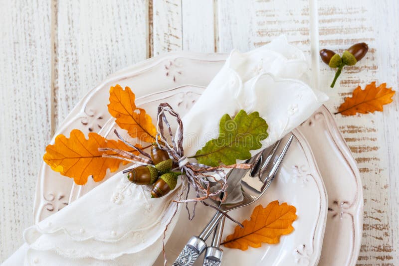 Autumn table setting stock photo. Image of setting, acorn - 42699852