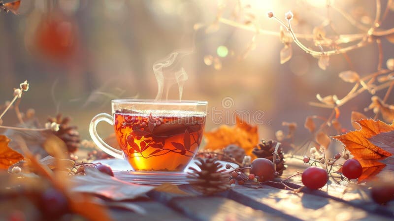 Autumn Tea in Sunlit Forest, Generative AI Stock Photo - Image of ...