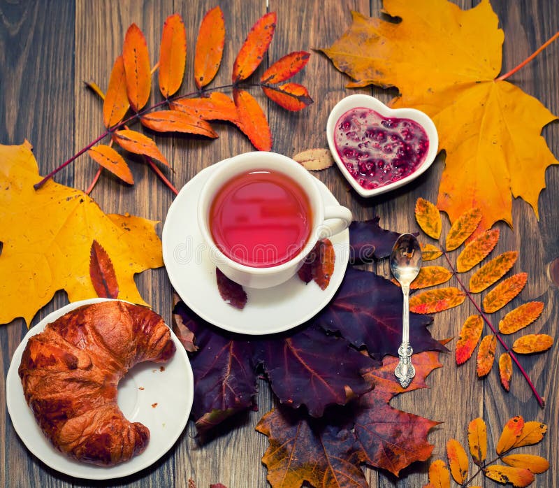 Autumn tea time stock image. Image of leaves, breakfast - 61300411