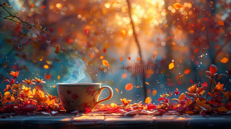 Autumn Tea Time in a Cozy Garden - Generative Ai Stock Illustration ...