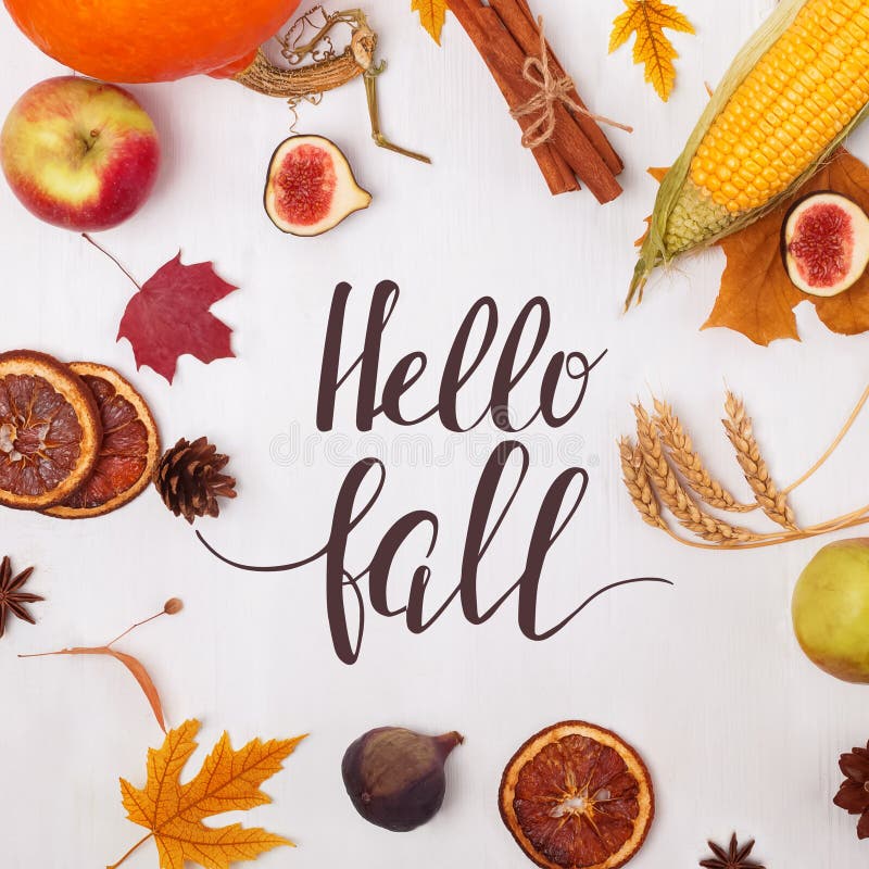 Autumn Template with Frame and Text Hello Fall Stock Image - Image of ...