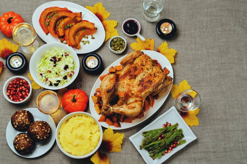 Autumn Thanksgiving Main Dish Table Setting Stock Photo - Image of ...