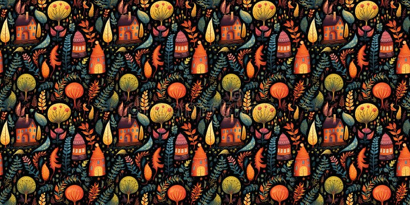 Autumn Theme Seamless Pattern Design Stock Illustration - Illustration ...