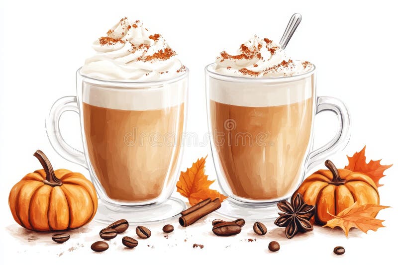 Autumn-themed Coffee with Cinnamon and Fall Leaves on a White ...