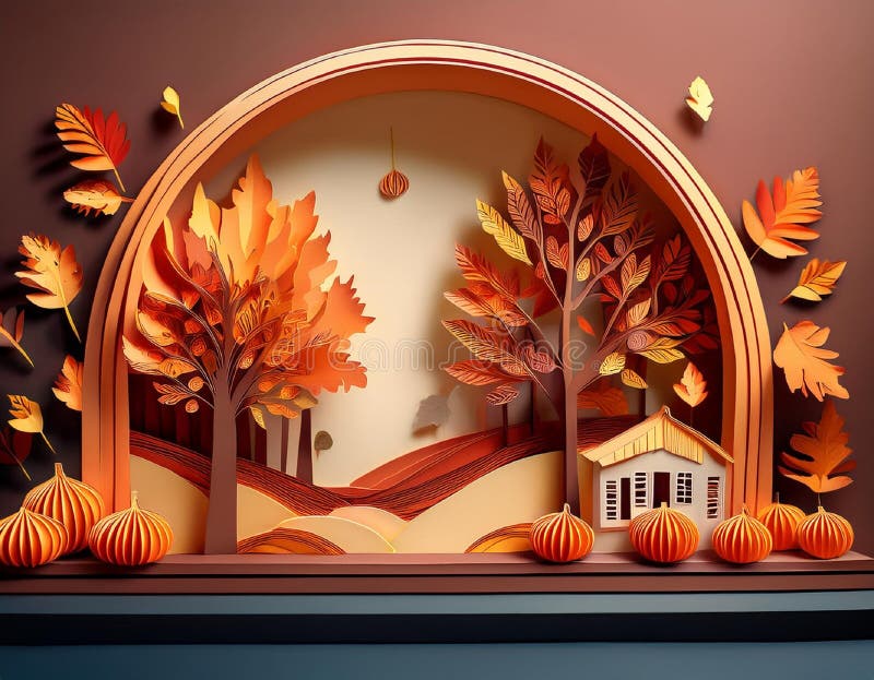 Autumn-themed Paper Diorama with Depth and Texture Generative AI Stock ...