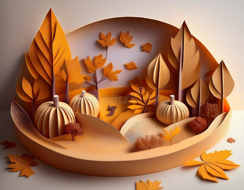 Autumn-themed Paper Diorama with Depth and Texture Generative AI Stock ...