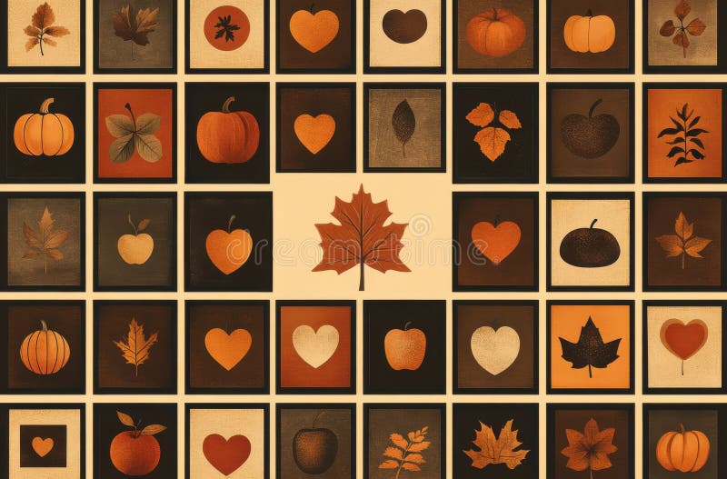 Autumn Themed Pattern of Leaves and Pumpkins in Warm Tones Stock Photo ...