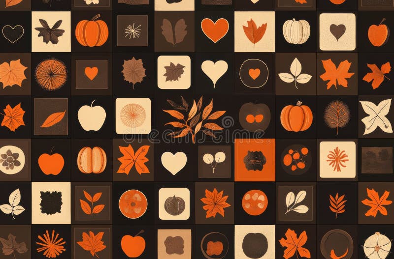 Autumn Themed Pattern of Leaves and Pumpkins in Warm Tones Stock Photo ...