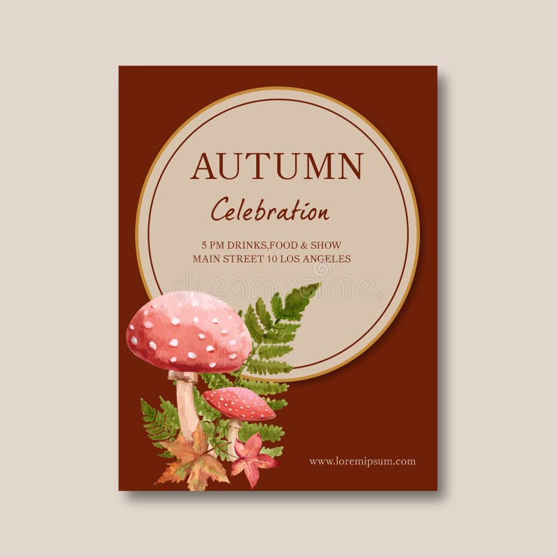 Autumn Themed Poster Design with Plants Concept, Red-toned Vector ...