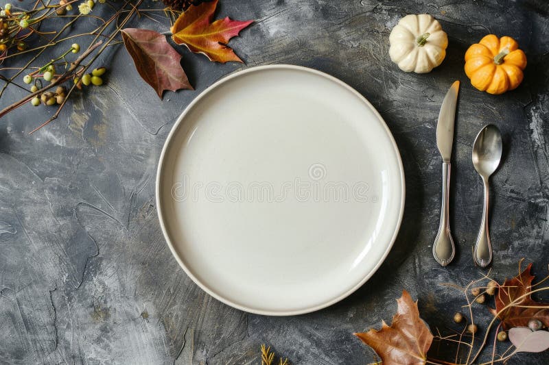 Autumn-Themed Table Setting with Pumpkins and Fall Leaves Stock Photo ...