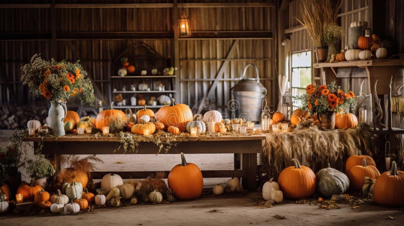 Autumn-themed Wedding Reception with Pumpkins Stock Illustration ...