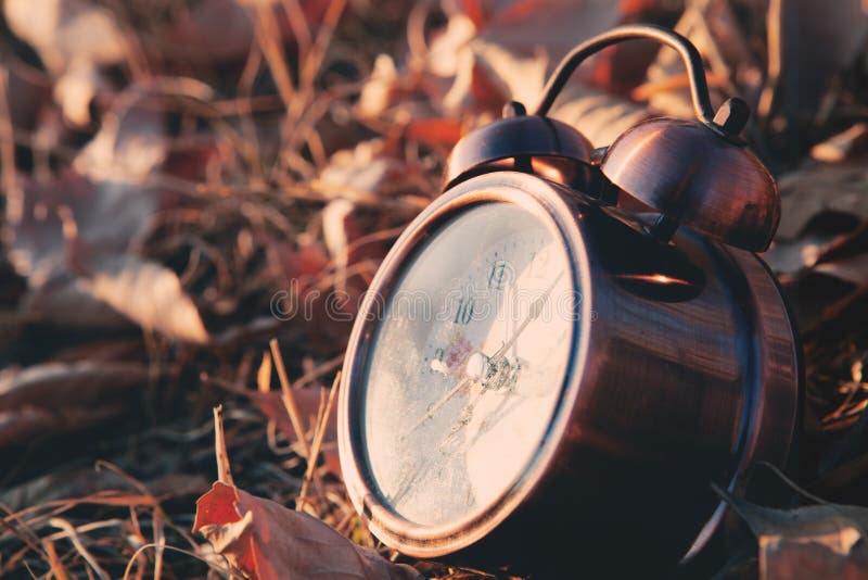 Autumn Time - Fall Leaves with Alarm Clock on Fall Foliage Background ...