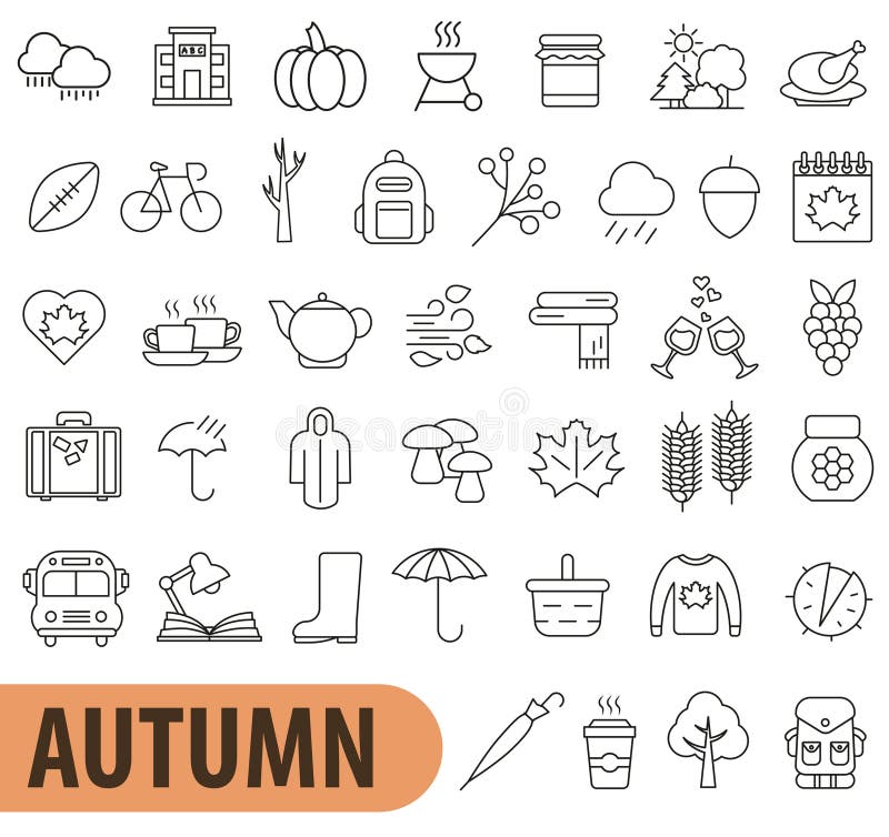 Autumn Time. Set of Autumn Icons. Set of Autumn Icons in Linear Style ...