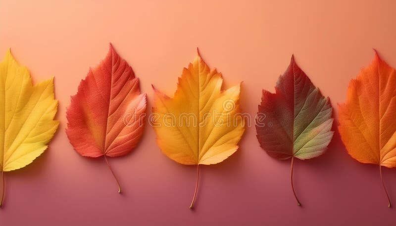 Autumn Top View Background Scene with Autumn Fall Leaves on a Gradient ...