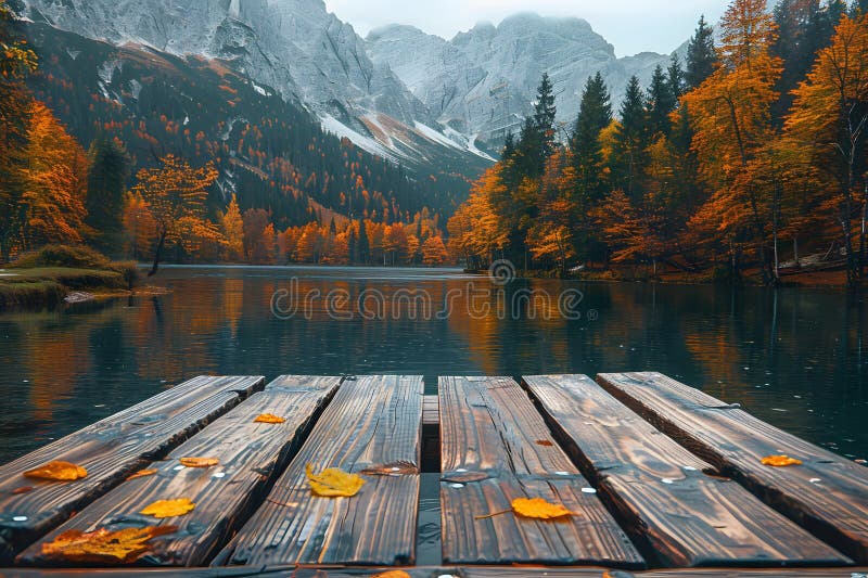 Autumn Tranquility: Serene Lakeside View with Fall Foliage and Mountain ...