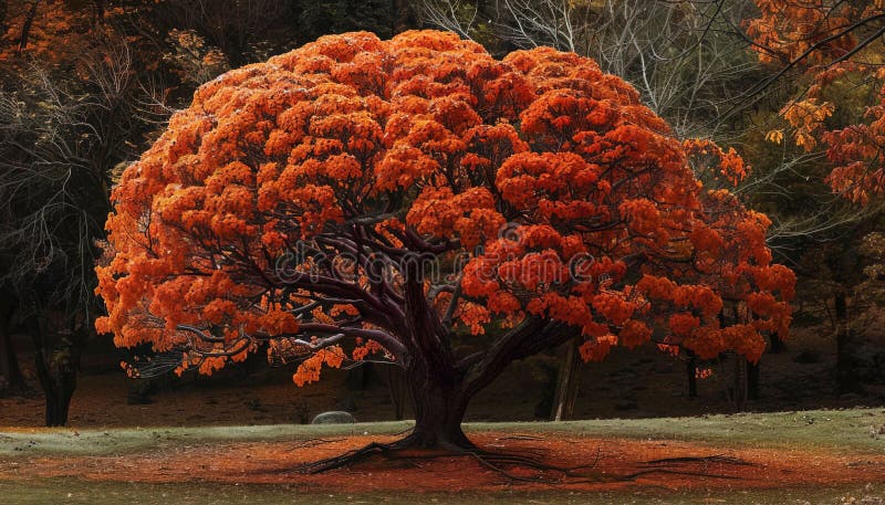 Autumn tree in brain shape stock illustration. Illustration of abstract ...