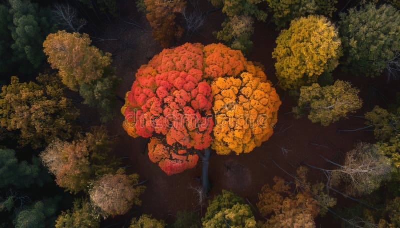 Autumn tree in brain shape stock illustration. Illustration of yellow ...