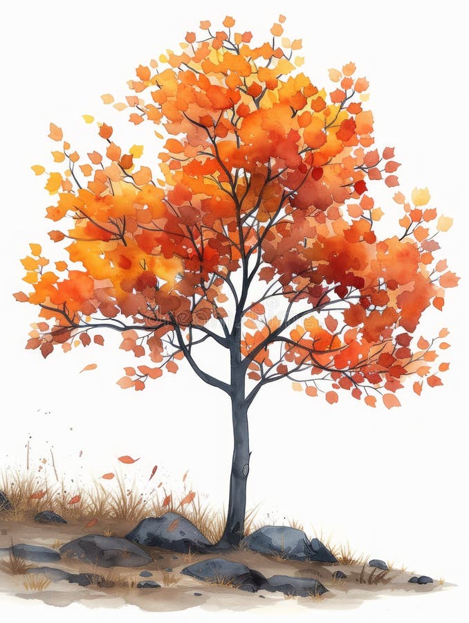 Autumn Tree Crown in Monochrome Watercolor Generative AI Stock ...