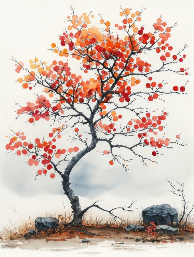 Autumn Tree Crown in Monochrome Watercolor Generative AI Stock ...