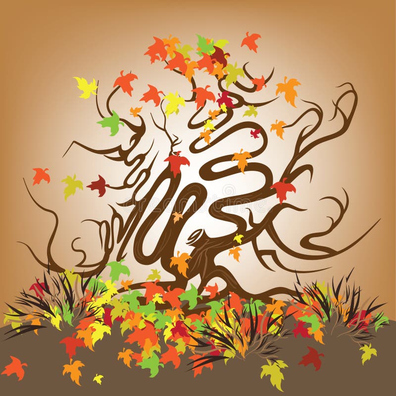 Autumn Tree with Curved Branches Stock Vector - Illustration of maple ...