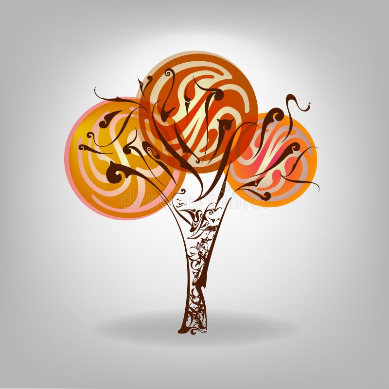 Autumn Tree with Falling Down Leaves. Vector Illustration. Autumn ...