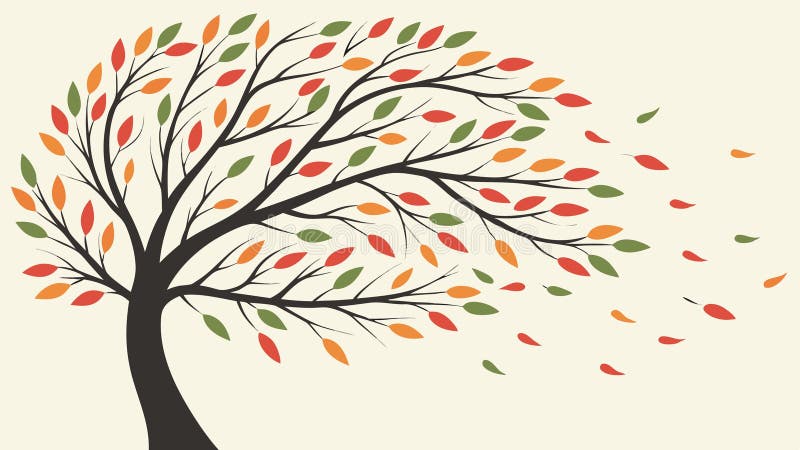 Autumn Tree with Falling Leaves Dynamic Seasonal Art, Vector Design ...