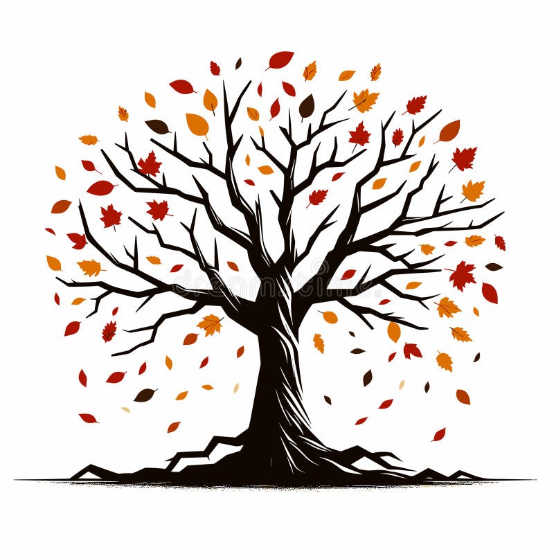 Tree With Falling Leaves Drawing