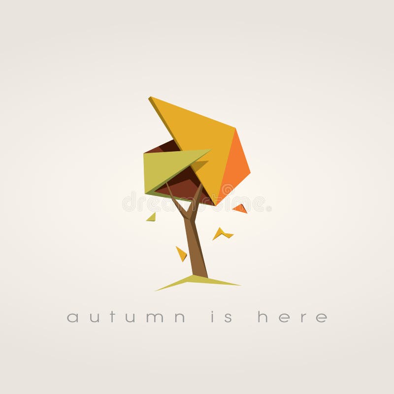 Autumn Tree with Falling Leaves. Low Poly Vector Stock Vector ...