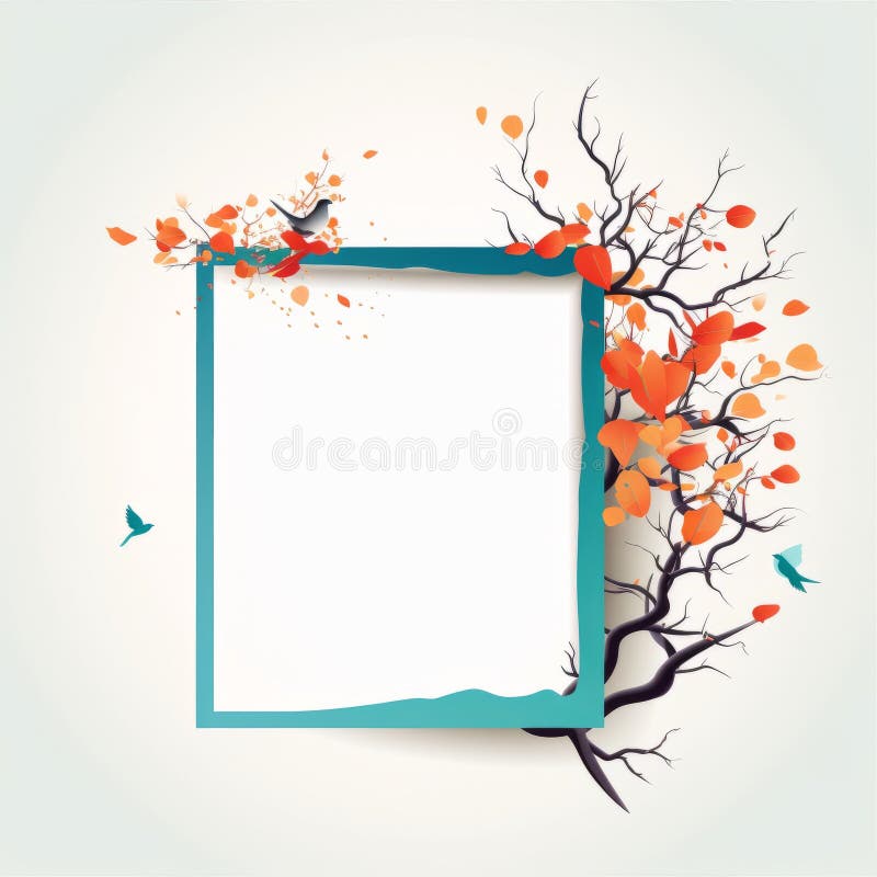 Autumn Tree Frame with Autumn Leaves and Birds Stock Illustration ...