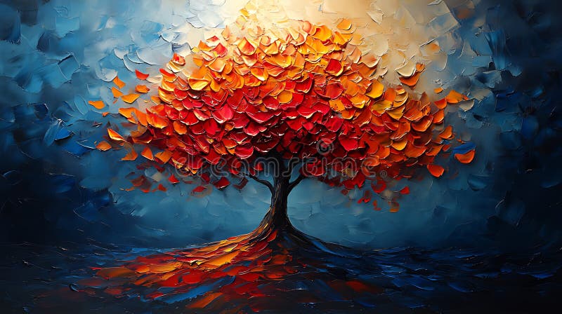 Autumn Tree Impasto Painting, Night Sky, Abstract Art Stock ...