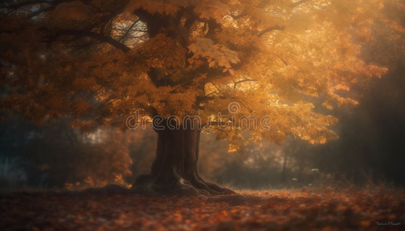 Autumn Tree Leaves Fall in Spooky Weather Generated by AI Stock ...