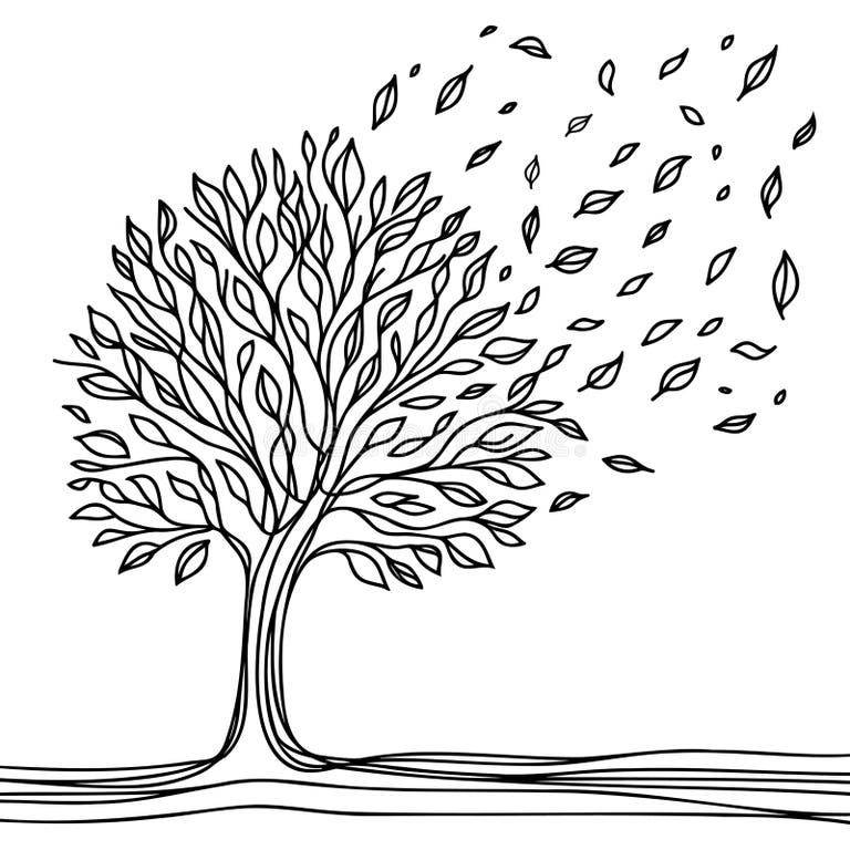 Autumn Tree Line Art. Vector Illustration with Autumn Theme Stock ...