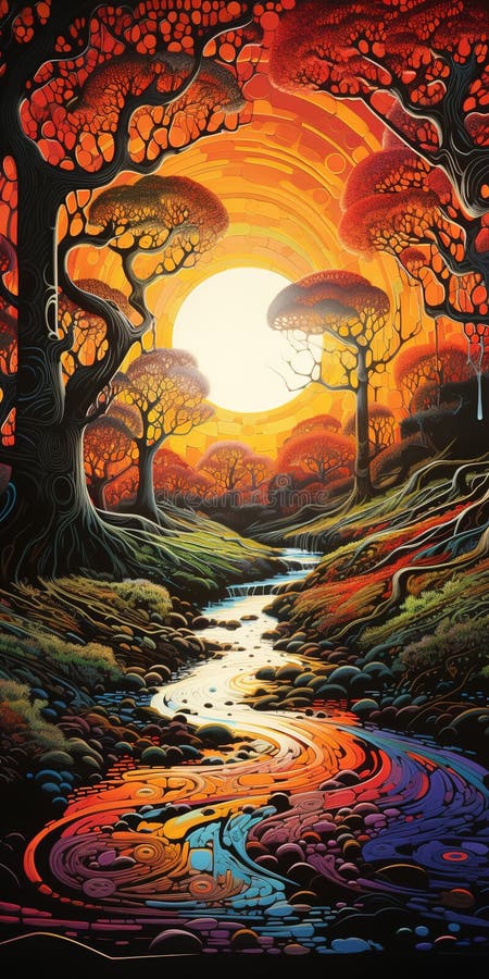 Autumn Tree Line with Sunset Ancient Trees Fallen Leaves Generative AI ...