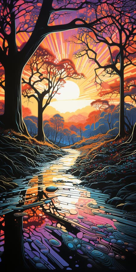 Autumn Tree Line with Sunset Ancient Trees Fallen Leaves Generative AI ...