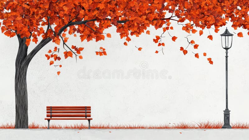 Autumn Tree with Orange Leaves Park Bench Stock Illustration ...