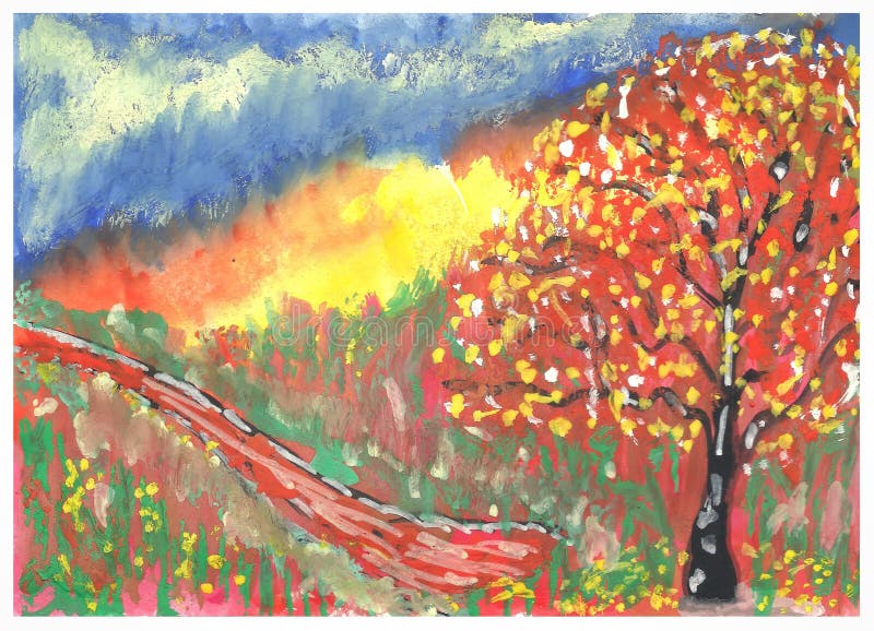 Autumn tree and path stock illustration. Illustration of shape - 108584265