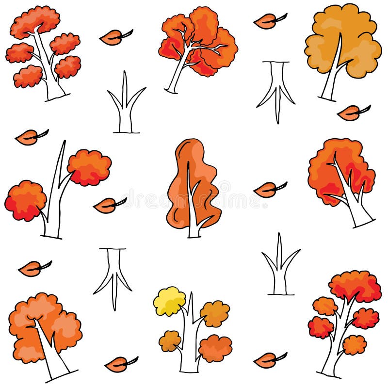 Autumn tree set of doodles stock vector. Illustration of design - 78716785