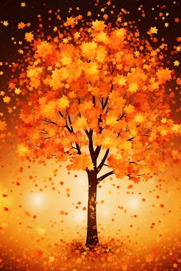 Autumn Tree Vertical Illustration Background. Generative AI Stock Image ...