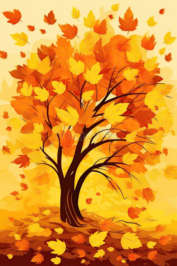Autumn Tree Vertical Illustration Background. Generative AI Stock Image ...