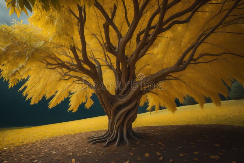 Autumn Tree with Yellow Leaves. Generative Ai Stock Illustration ...