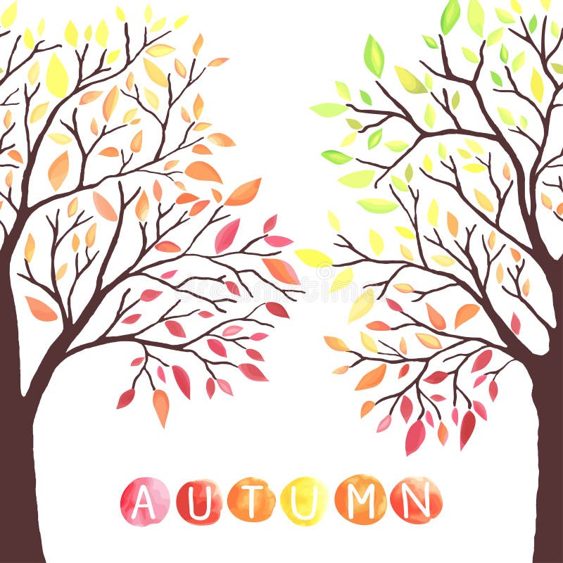 Autumn Trees with Falling Down Leaves. Stock Vector - Illustration of ...