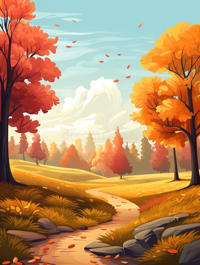 Autumn Trees and Leaves, Drawing Generative AI Stock Photo - Image of ...